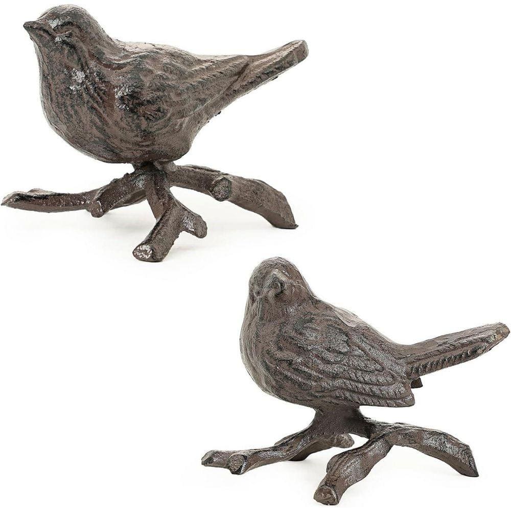 2-Pack Cast Iron Rust Brown Bird-on-Branch Statues-Indoor/Outdoor ...