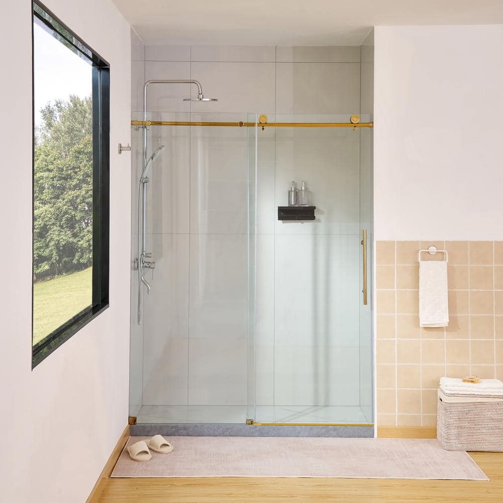 Vanity Art 56–60 in. W x 76 in. H Frameless Soft Close Sliding Shower ...