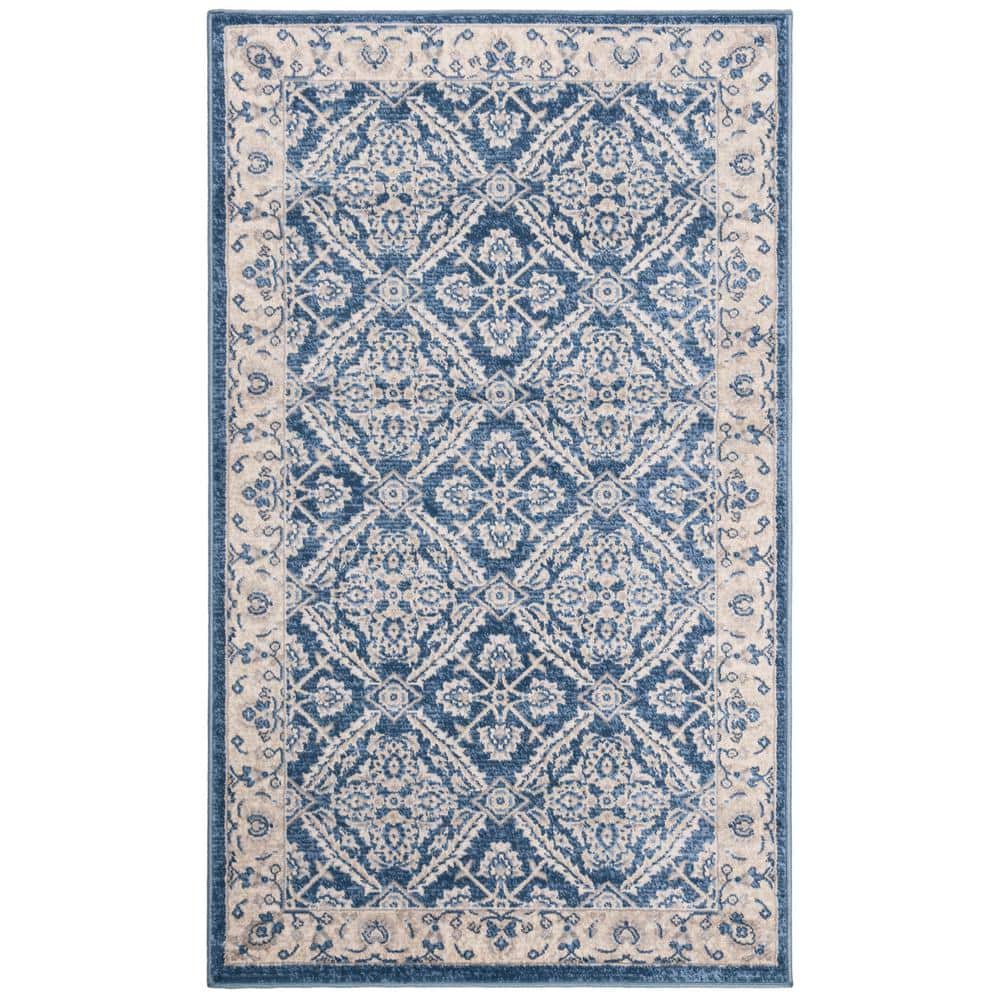 SAFAVIEH Brentwood Navy/Cream 4 ft. x 6 ft. Antique Floral Border Area ...