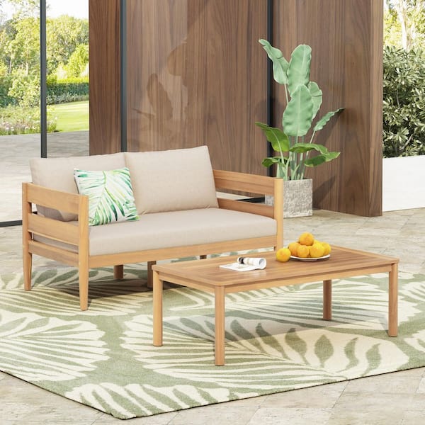 CHRISTOPHER KNIGHT HOME Fay Outdoor Acacia Wood Loveseat and Coffee Table Set Patio Conversation ...