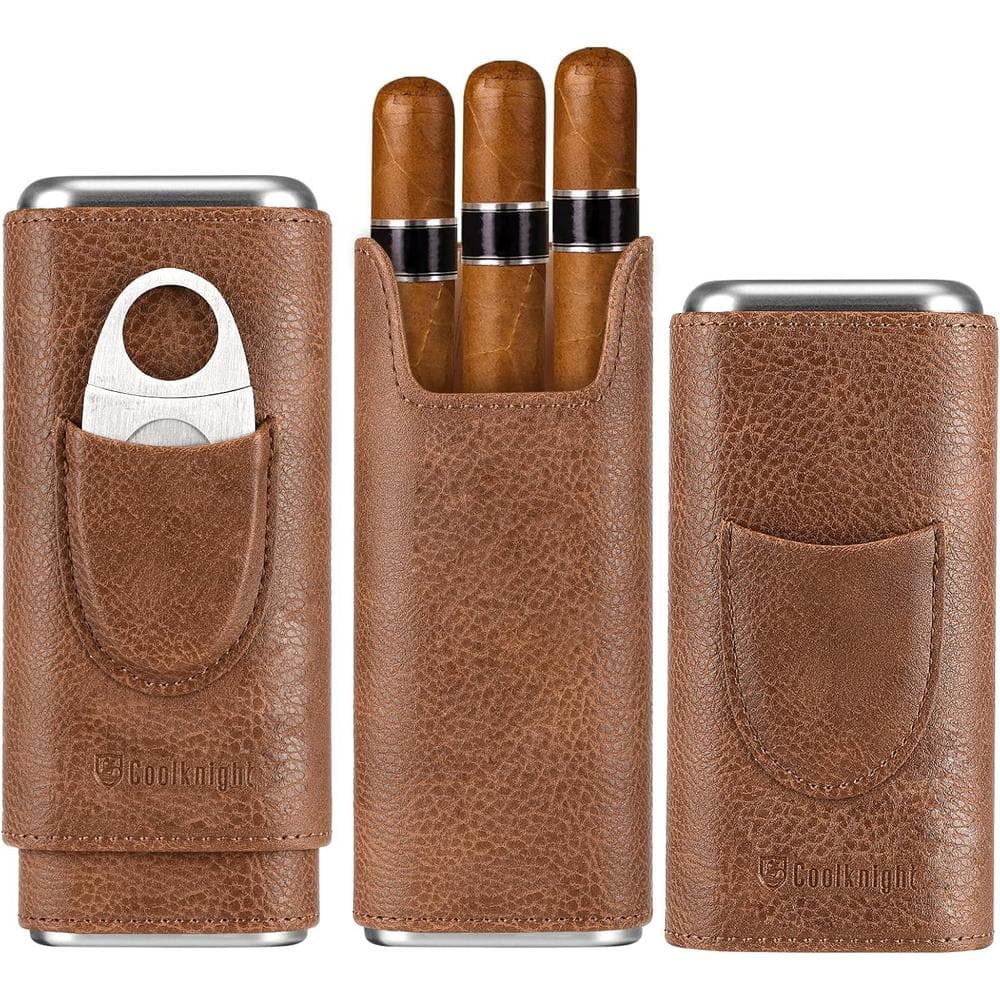 Afoxsos Travel Leather Cigar Case with Stainless Steel Cigar Cutter in ...