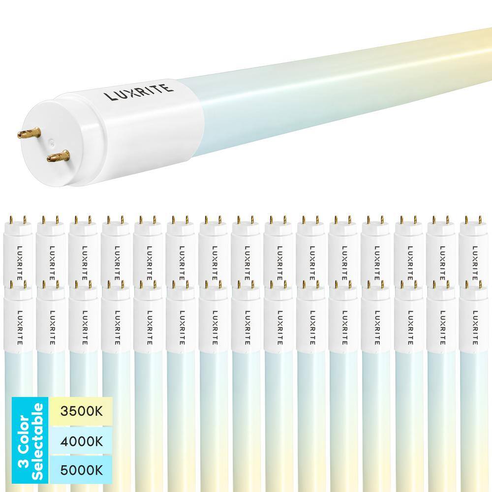 LUXRITE 18-Watt 4 ft. Linear T8 LED Tube Light Bulb 3 Color Selectable ...