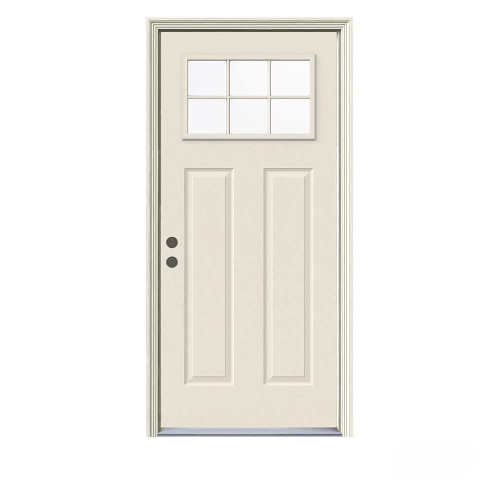 JELD-WEN 32 in. x 80 in. 6 Lite Craftsman Primed Steel Prehung Right ...