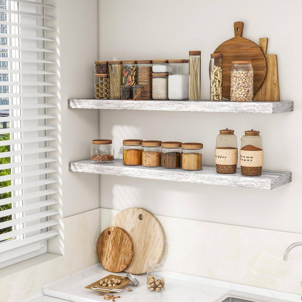 48 in. W x 8 in. D Rustic Floating Shelves Decorative Wall Shelf (Set ...