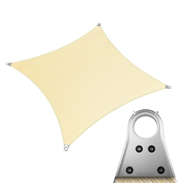 ROYAL SHADE 14 ft. x 14 ft. Sqaure Waterproof Shade Sail with Hardware Kit-Beige RSK-TADS14-3 ...