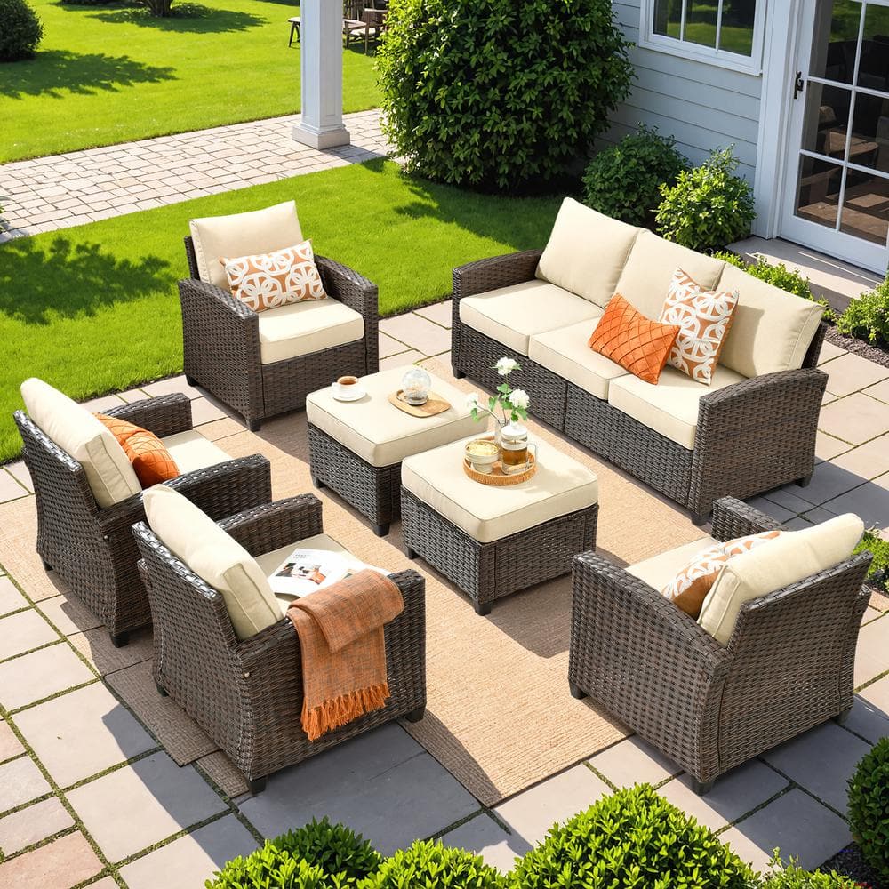 Toject Palermo Brown 7-Piece Wicker Modern Outdoor Modular Patio ...