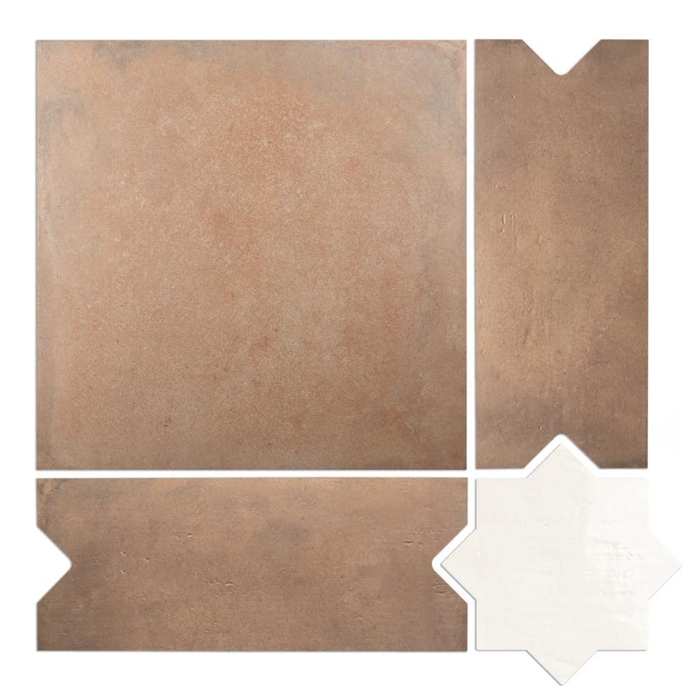 Merola Tile Argile Bordeaux Ferrara with Losanga and Bianco Star 24-5/8 ...