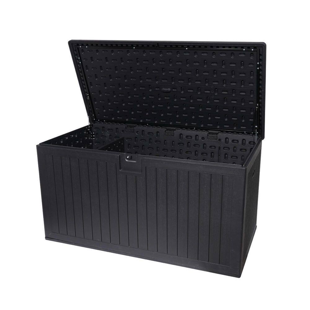 Black 230 Gal. Resin Lockable All-Weather Deck Box, Outdoor Waterproof ...