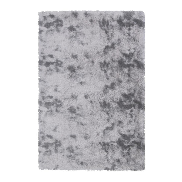 Garvee Polyester Faux Fur Tie-Dyed Light Grey 5 ft. x 8 ft. Solid ...