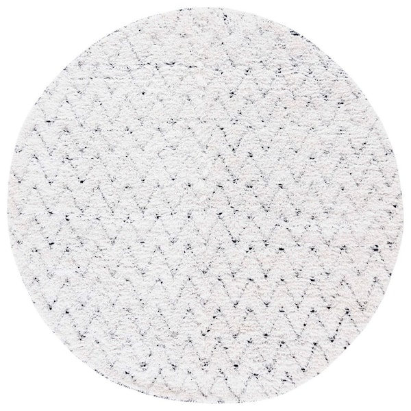 SAFAVIEH Casablanca 6 ft. x 6 ft. Ivory/Navy Chevron Striped Round Area ...
