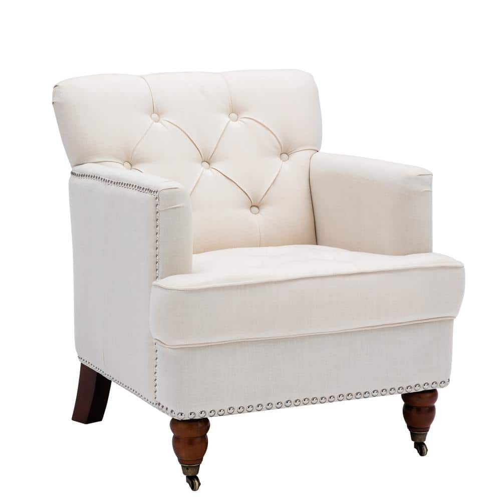 Tufted Linen Upholstered Club Chair Single Sofa Beige chuchu-XB251 ...