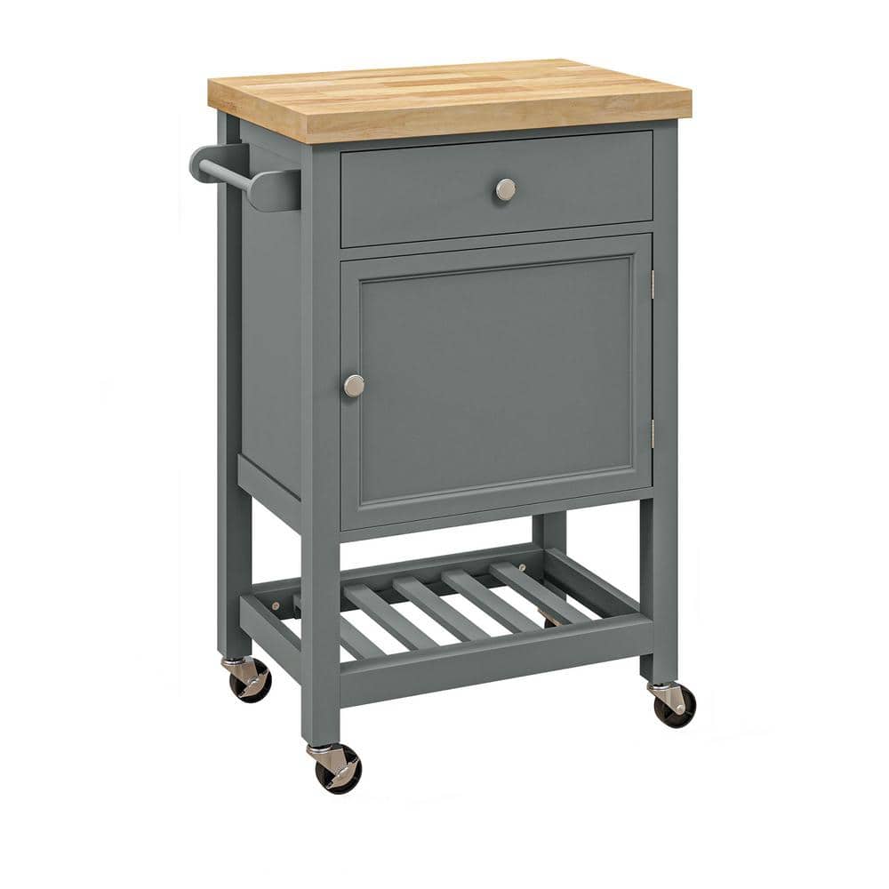 Tileon Gray Wood 25 in. W Kitchen Island With Smooth Rubberwood Top ...