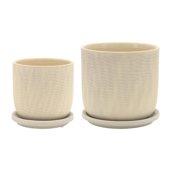 Liv & Skye 6 in. x 6 in. Tan Stoneware Mesh Decorative Saucer Pots (Set ...