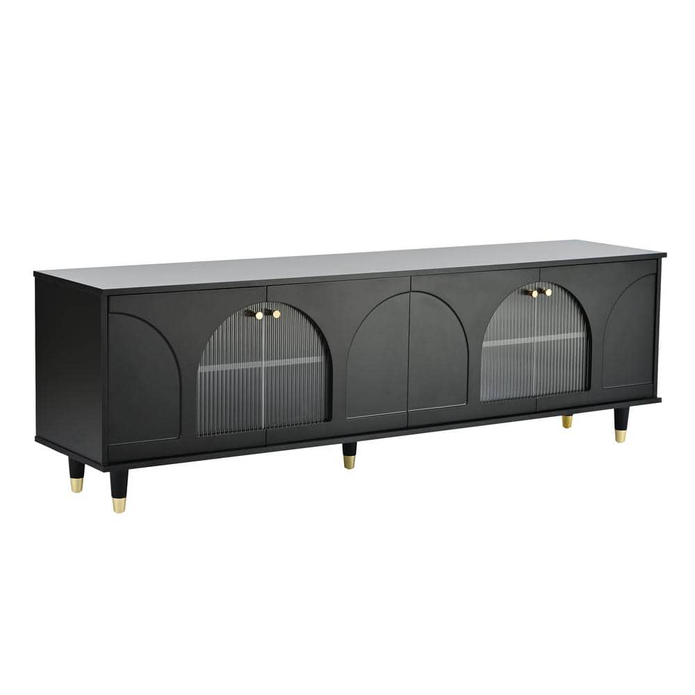 Nestfair 69.6 in. Black TV Stand Fits TVs up to 78 in. with Arch Fluted ...