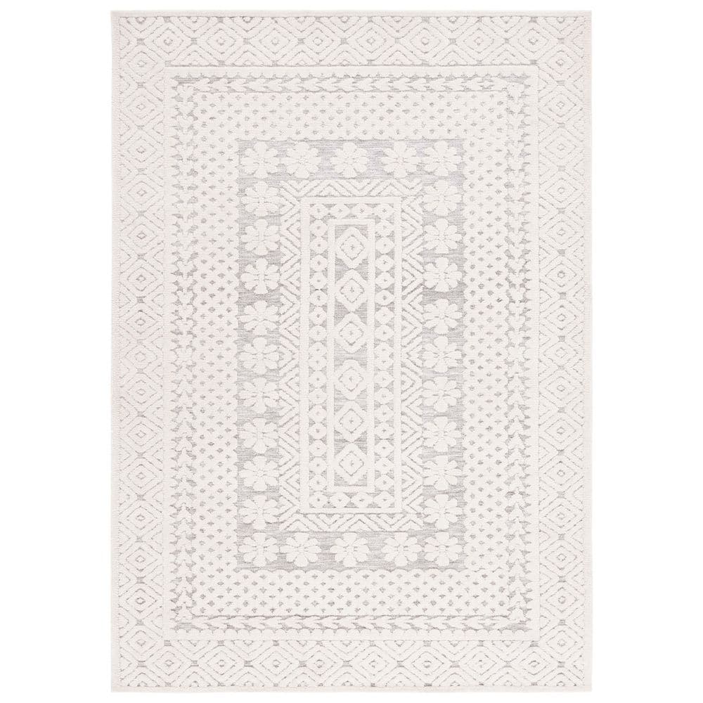 SAFAVIEH Audrey 8 ft. x 10 ft. Gray/Ivory Diamond Border Area Rug ...