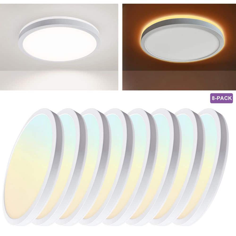 Sofiton 8-Pack 7 in. White Round 5 CCT Selectable Integrated LED Flush ...
