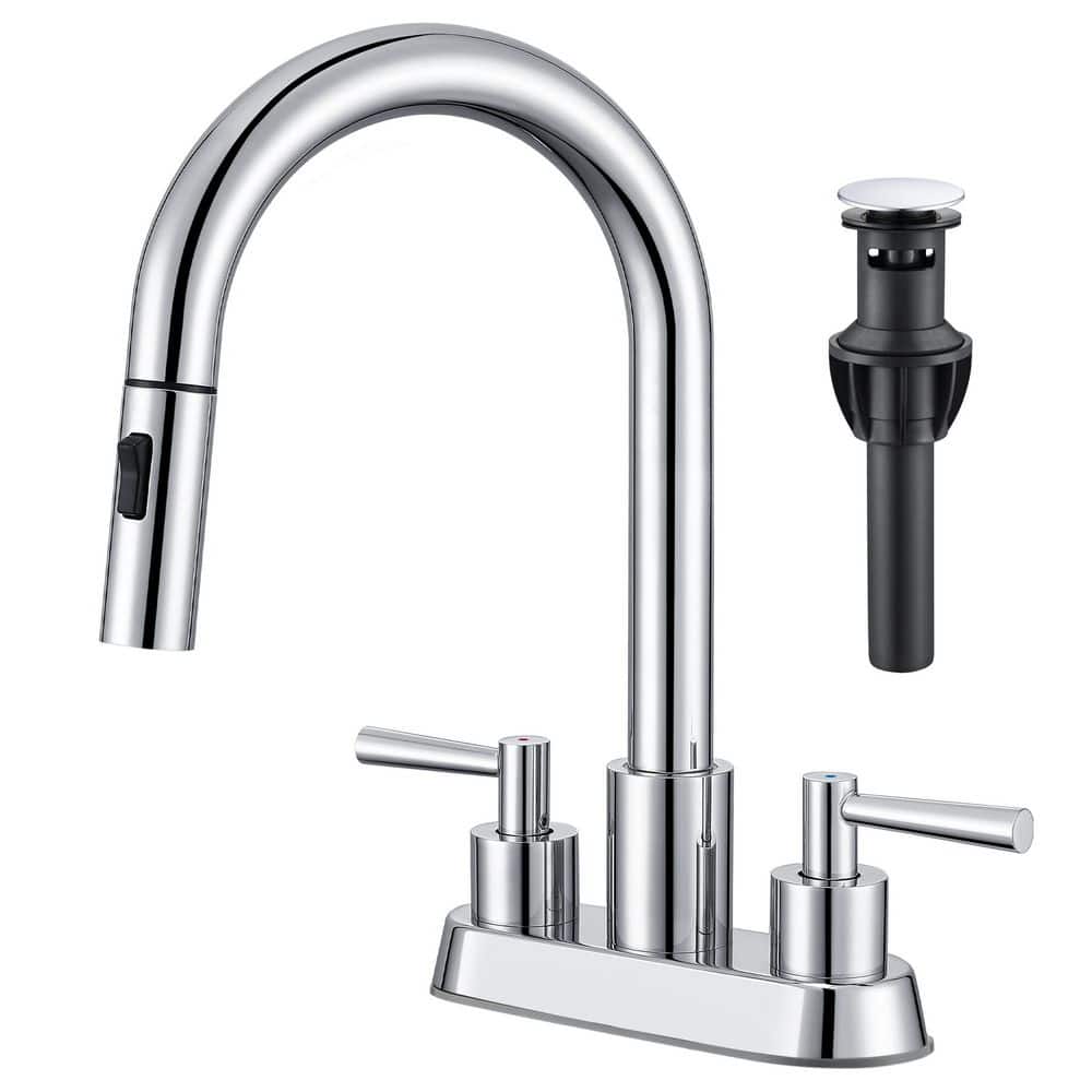 GAGALIFE 4 in. Centerset Double Handle High Arc Bathroom Sink Faucet ...