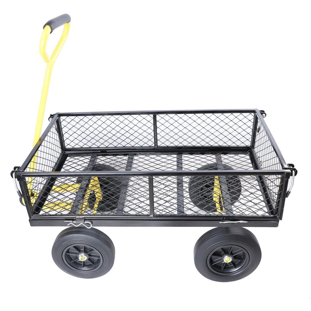 New 10 cu. ft. Metal Black/Yellow Garden Cart-Solid Wheels for Easy ...