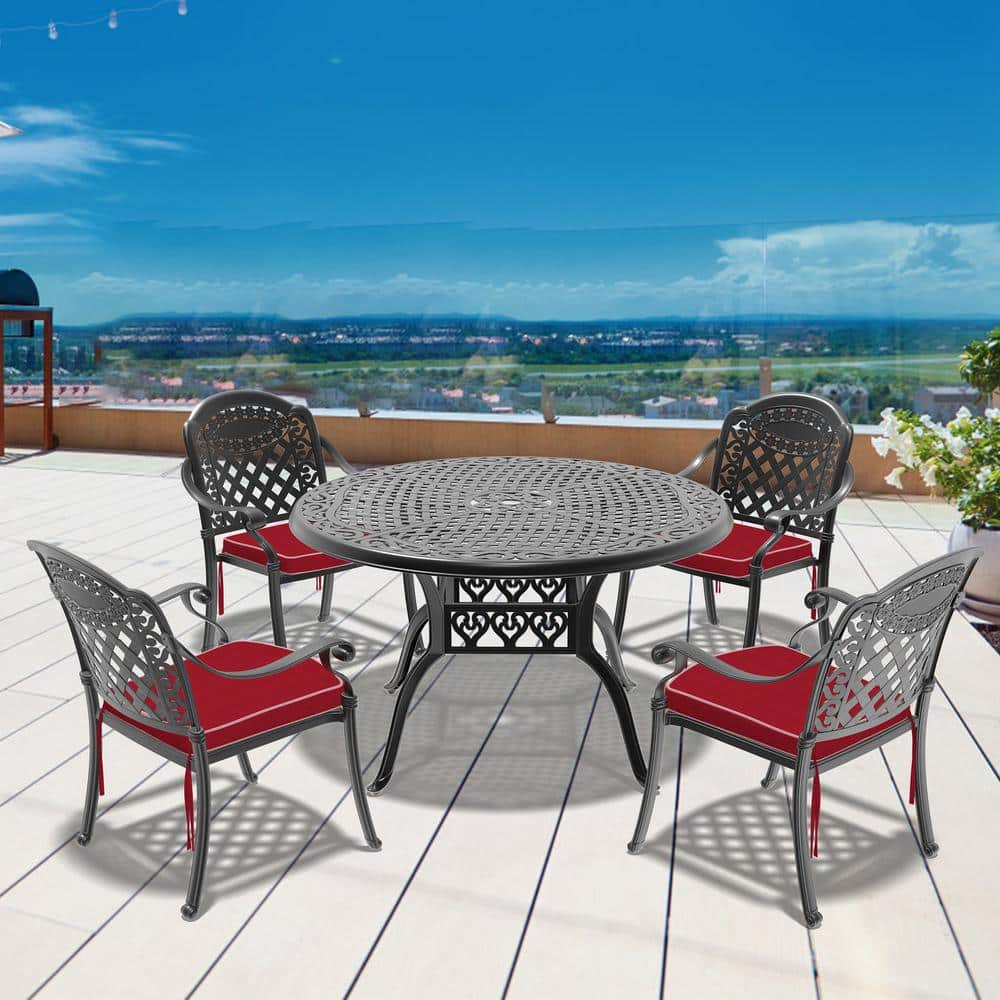Willit Isabella Black 5-Piece Cast Aluminum Outdoor Dining Set with ...