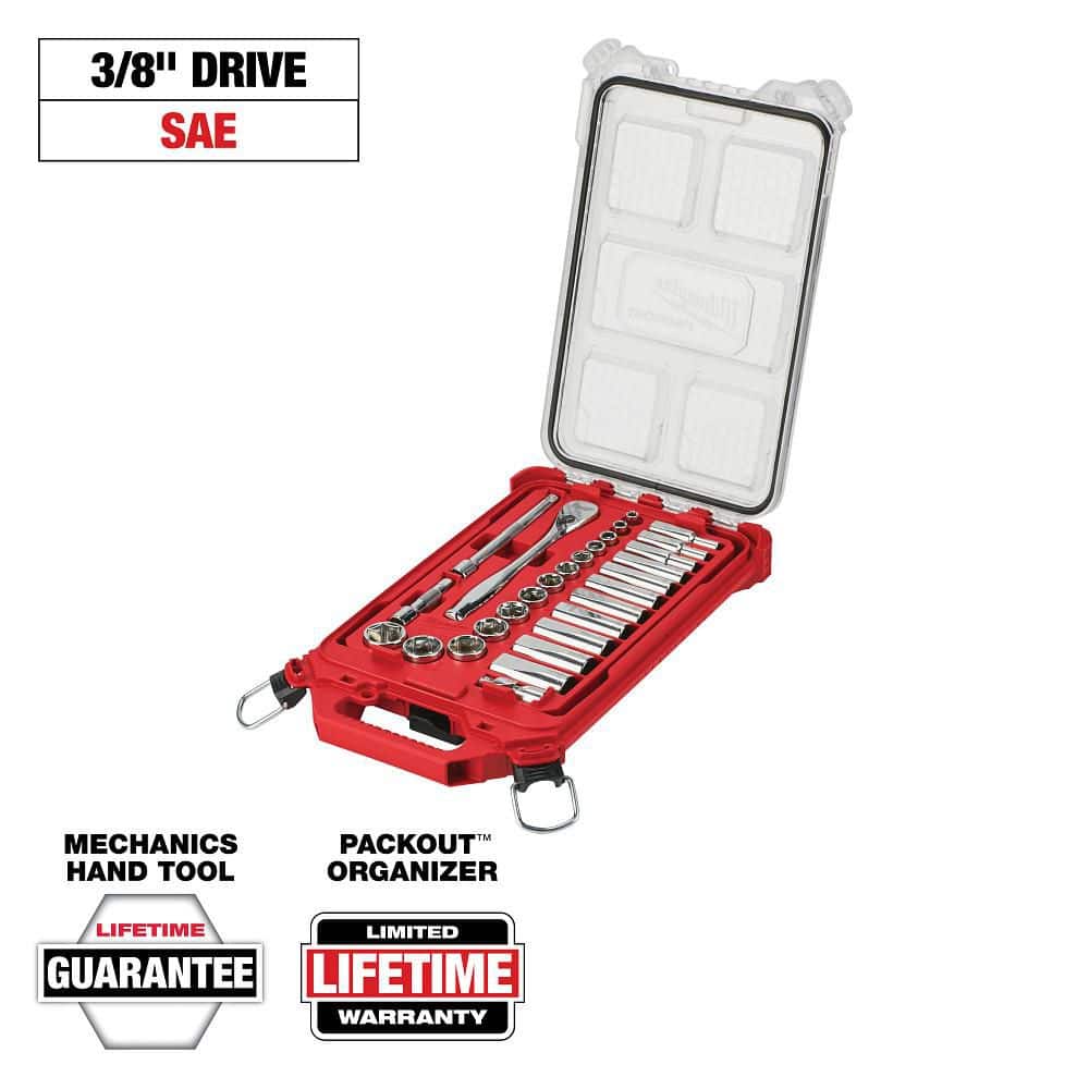 Milwaukee 3/8 in. Drive SAE Ratchet and Socket Mechanics Tool Set with ...