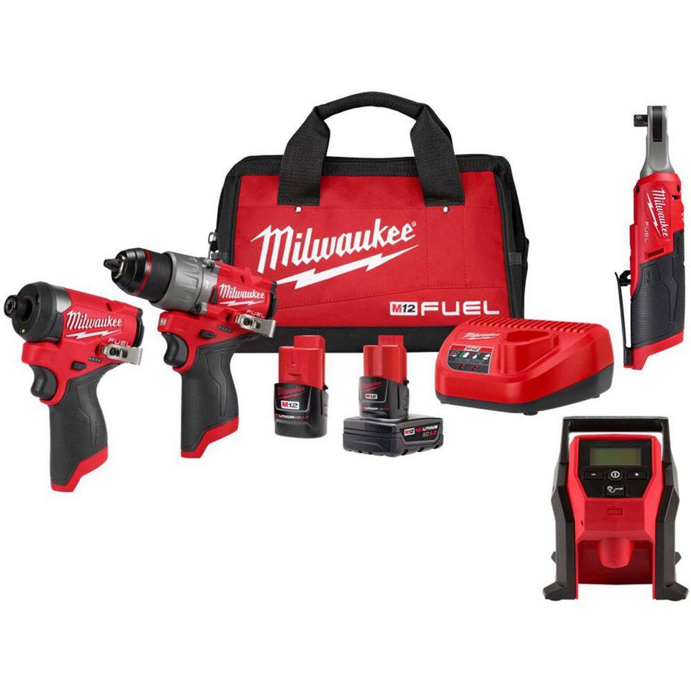 Milwaukee M12 FUEL 12-Volt Li-Ion Brushless Cordless Hammer Drill & Impact Driver Combo Kit w/2 ...