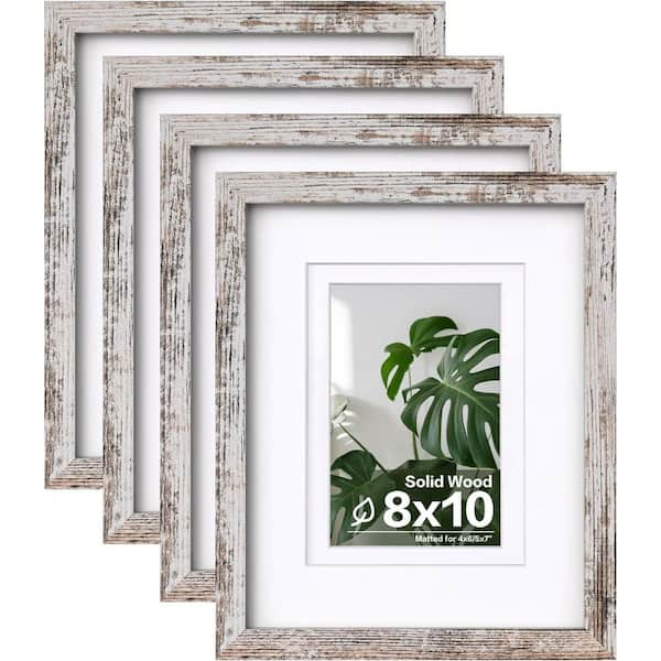 8 x 10 Matted Rustic White Wood Hanging Picture Frame (Set of 4 ...