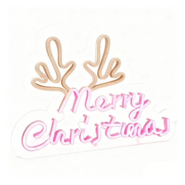 14 in. x 12 in. Pink Acrylic Merry Christmas Neon Wall Sign HDCB2TXDVX ...