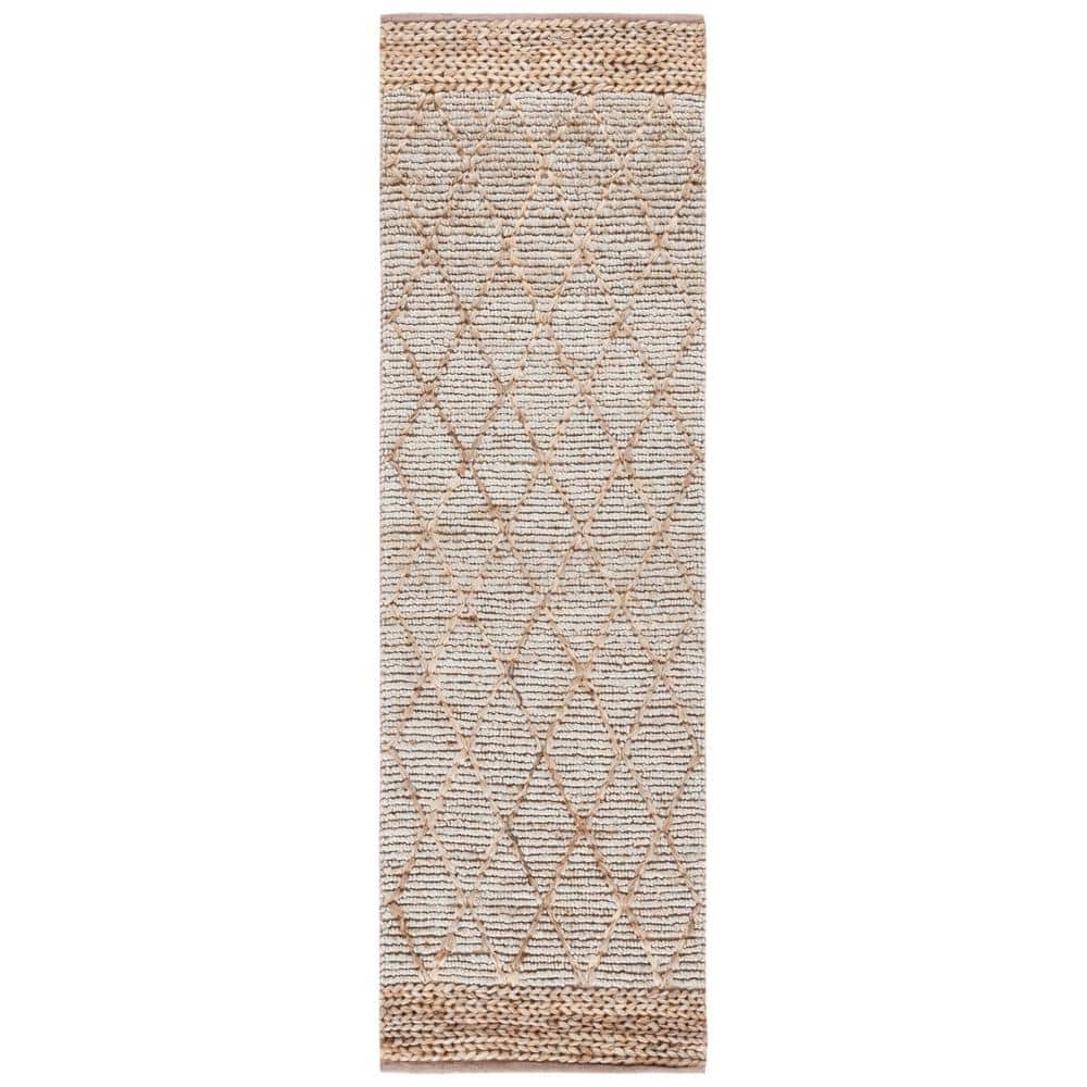 SAFAVIEH Natural Fiber Silver 3 ft. x 8 ft. Border Multi-Diamond Runner ...