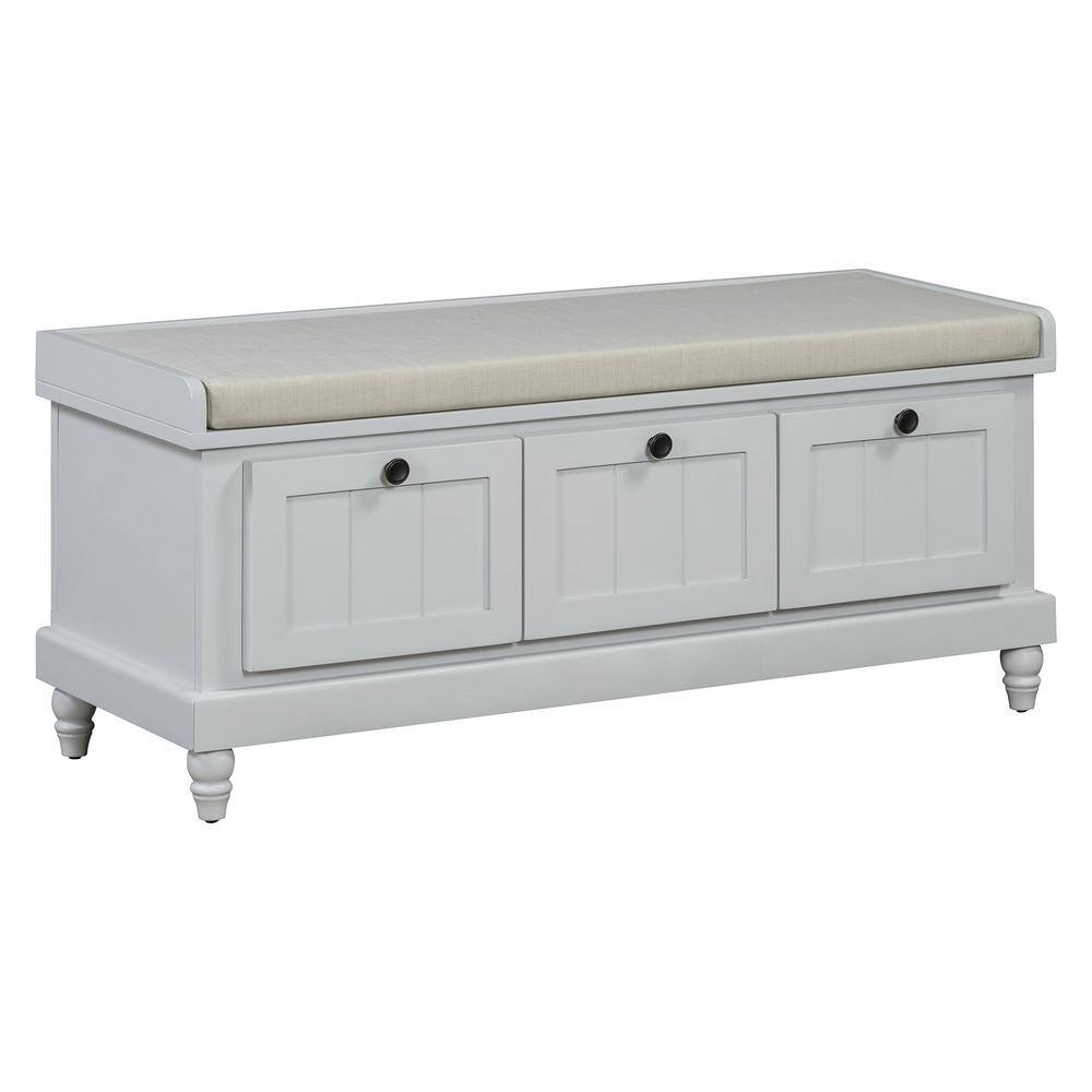 Qualler Light Gray Classic Storage Bench with Cushioned Seat and 3 ...