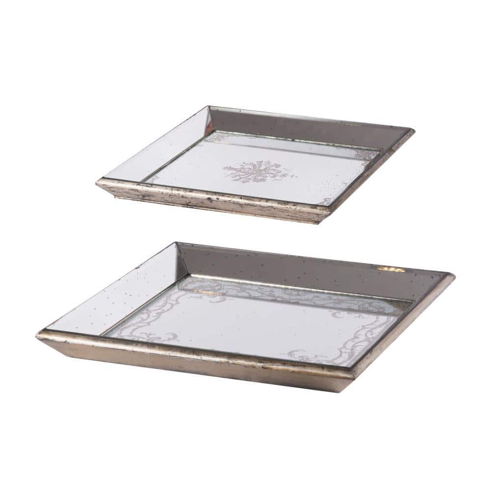 Benjara Champagne Decorative Tray Set of 2 BM285016 - The Home Depot