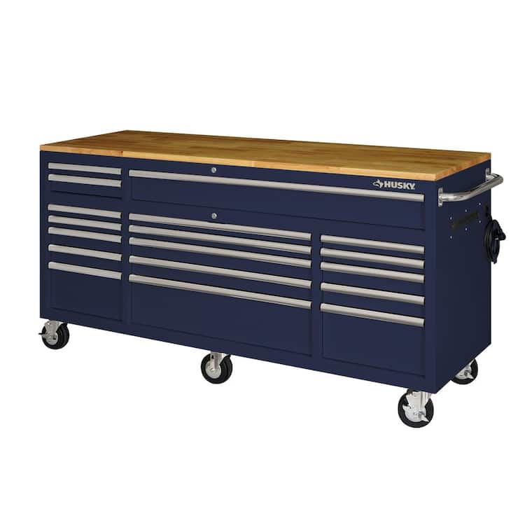 Husky Tool Storage 72 in. W Standard Duty Gloss Blue Mobile Workbench ...