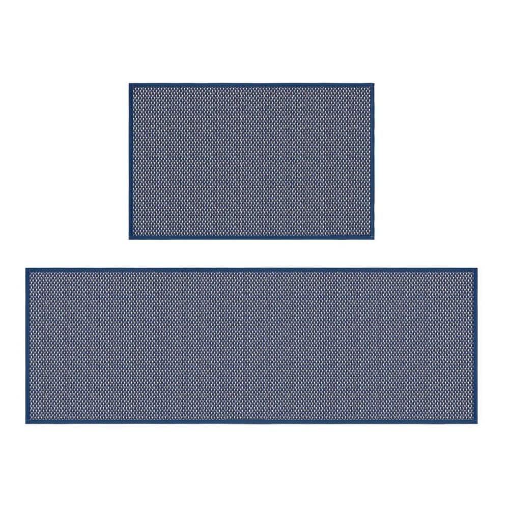 Blue 47 in. x 17 in. Indoor Non-Skid Kitchen Rugs and Mats Set of 2-17 ...