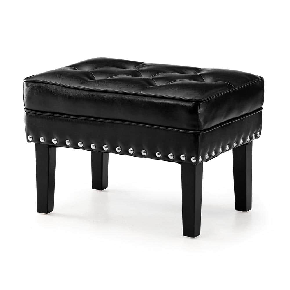Glitzhome Mid-Century Modern Black Leatherette Button-Tufted Accent ...