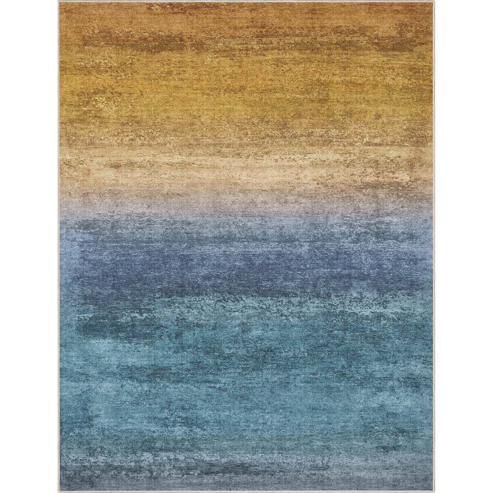 Well Woven Blue Gold 5 ft. 3 in. x 7 ft. 3 in. Abstract Sunset Vintage ...
