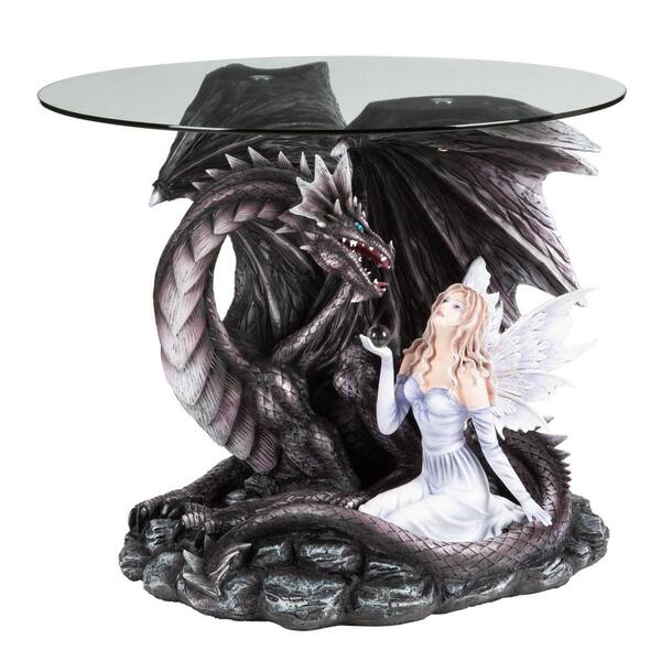 FC Design 24 in. W Dragon Table Medieval Black Dragon with Fairy Table ...