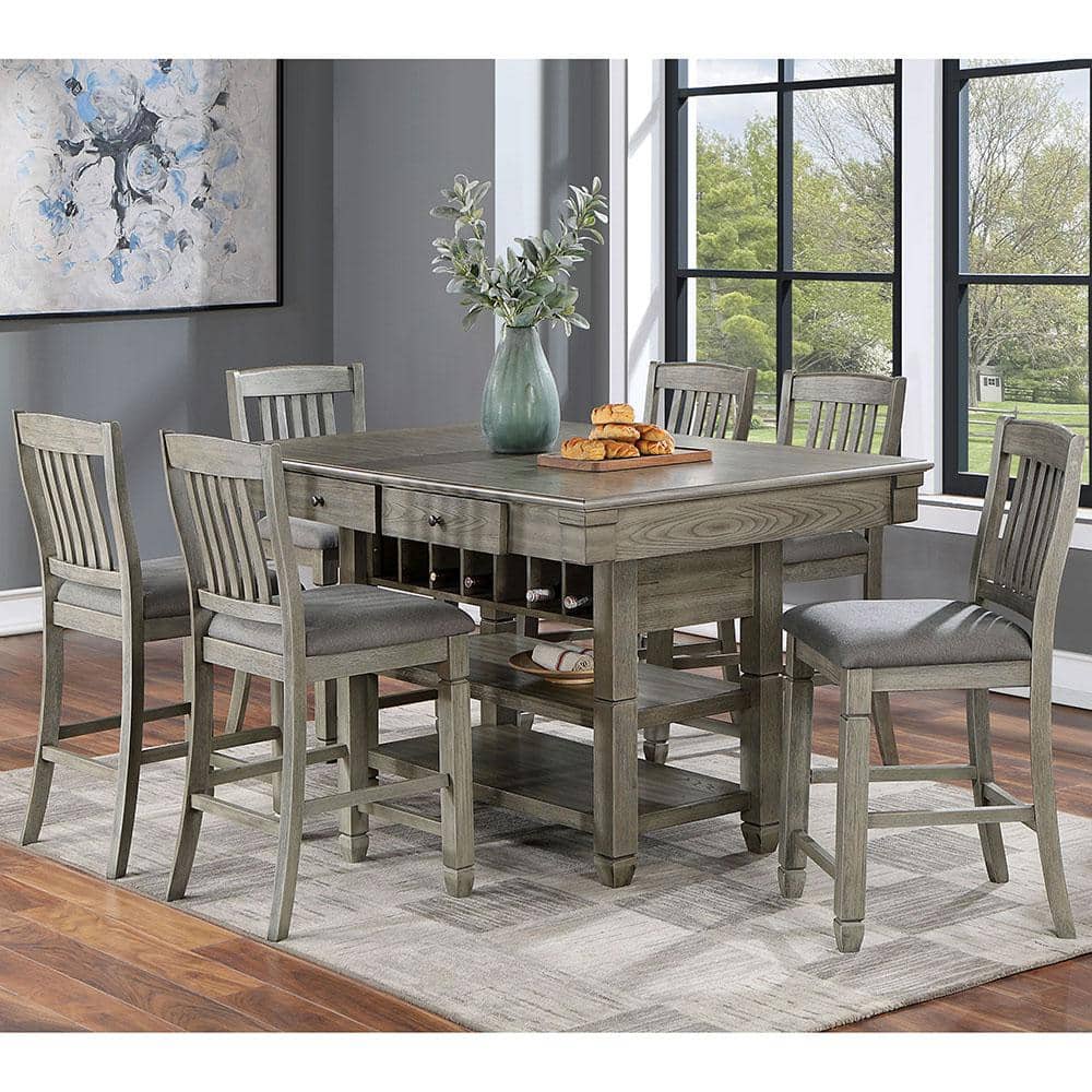 Furniture of America Noreste 7-Piece Gray Wood Top Counter Height ...