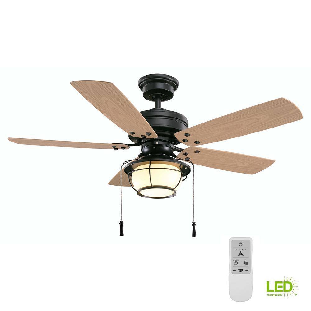 Hampton Bay North Shoreline 46 in. Natural Iron LED Smart Ceiling Fan ...