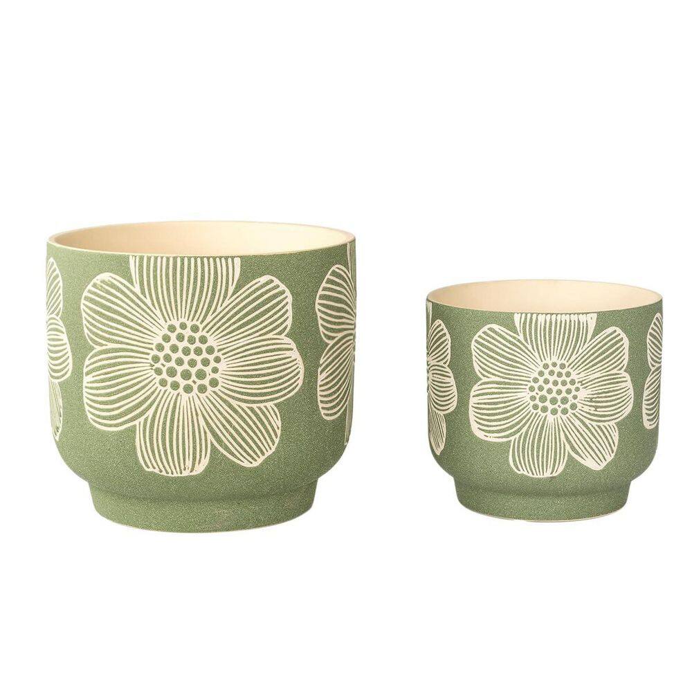 Reviews for OGETFUUR Green Sand Glazed Ceramic Planter with Drainage ...