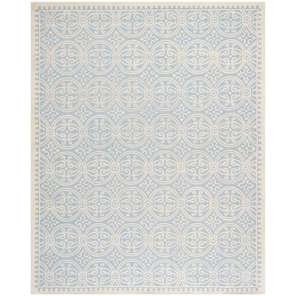 SAFAVIEH Cambridge Light Blue/Ivory 10 ft. x 14 ft. Geometric Medallion ...
