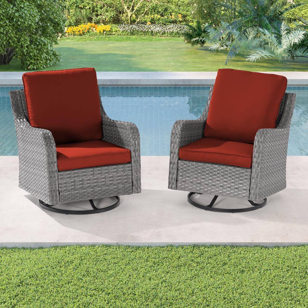 Sonkuki 2-Piece Patio Sofa Set Gray Wicker Furniture Set Swivel Rocking ...