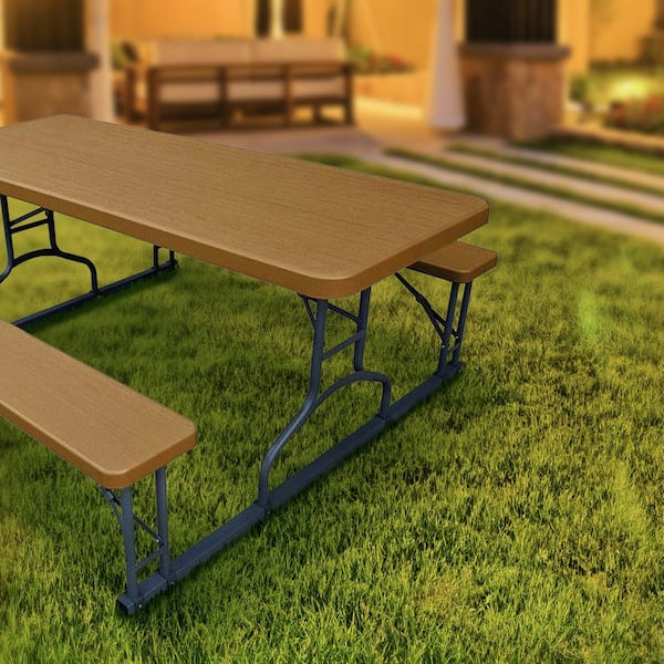 Plastic Development Group 6 Foot Picnic Table for Indoor and Outdoor Use Brown