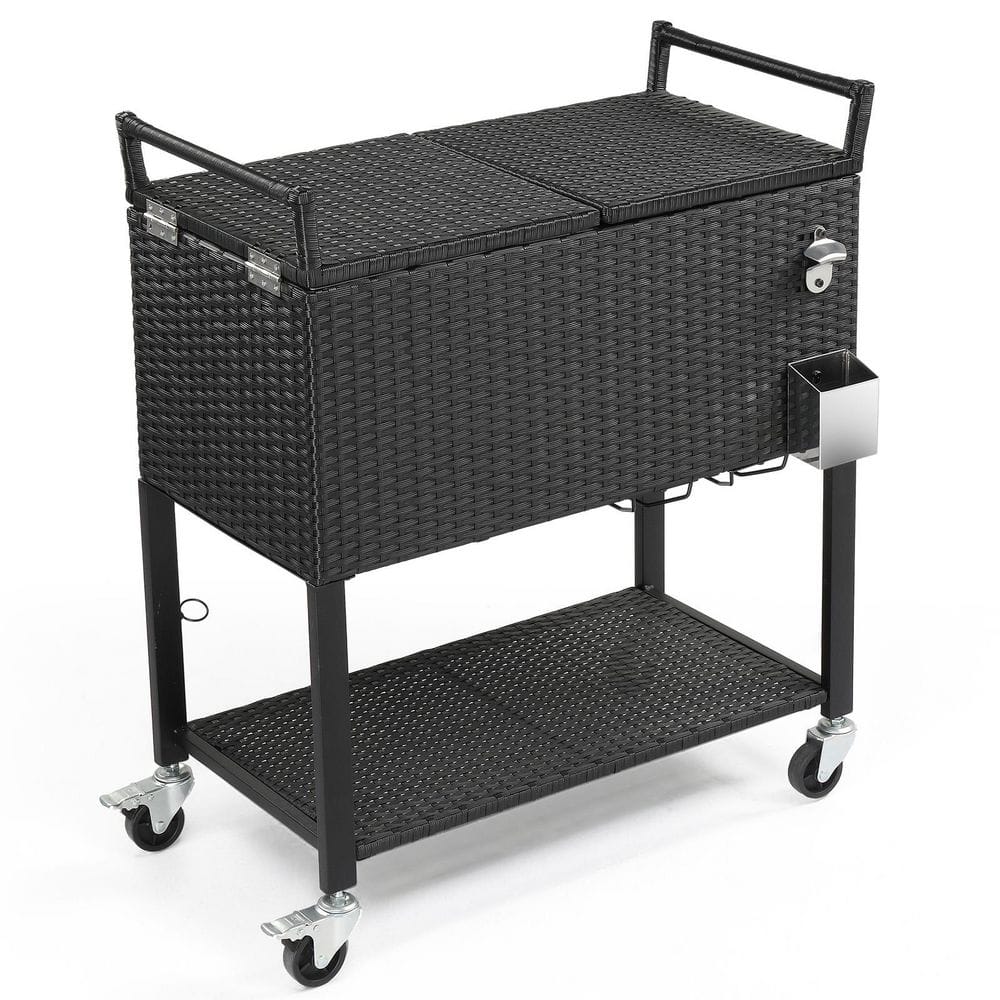 Karl home 80 qt. Black Wicker Cooler Cart Portable Outdoor Beverage ...