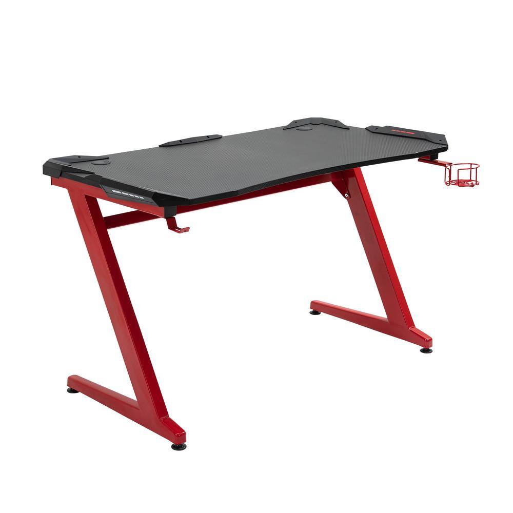 HOMCOM Modern 48 in. Rectangular Gaming Desk, Black and Red Color with ...