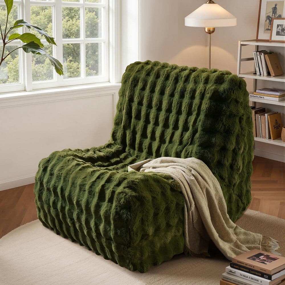 Allwex SOBO Green Fluffy Faux Fur Modern Bean Bag Chair Lazy Sofa Couch ...