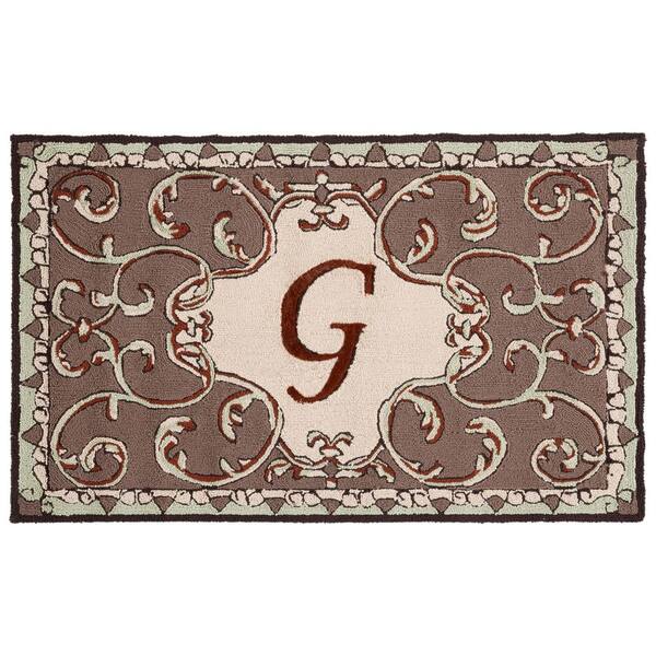 SAFAVIEH Monogram Mocha 3 ft. x 4 ft. "G" Ornate Floral Indoor/Outdoor ...