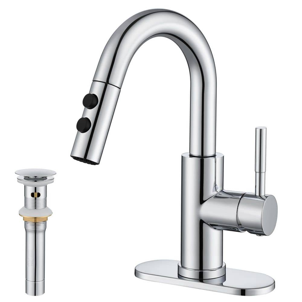 GAGALIFE Single Handle High Arc Bathroom Sink Faucet with Pull Out ...