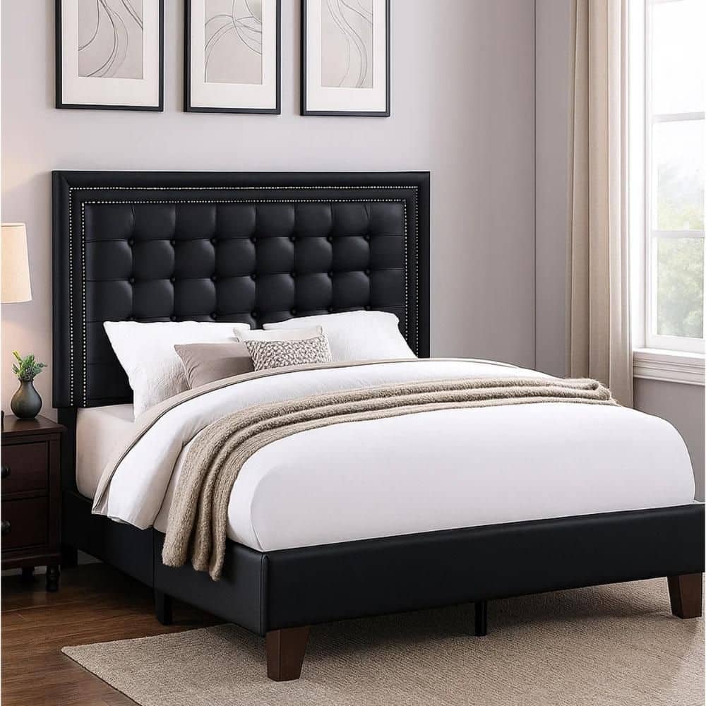 Benjara Vea Black Wood Frame Queen Size Platform Bed BM300185 - The Home Depot