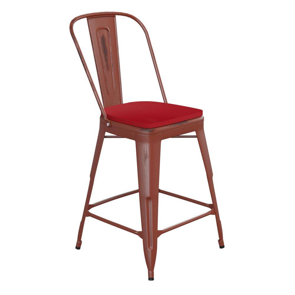 Carnegy Avenue 24 in. Kelly Red/Red Metal Outdoor Bar Stool CGA-ET ...