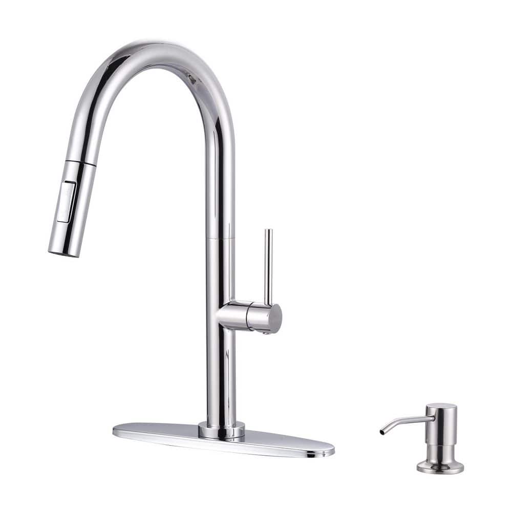 VEVETTA 17 in. Single Handle Pull Down Sprayer Kitchen Faucet with 360° 2-Mode Spray and Soap ...