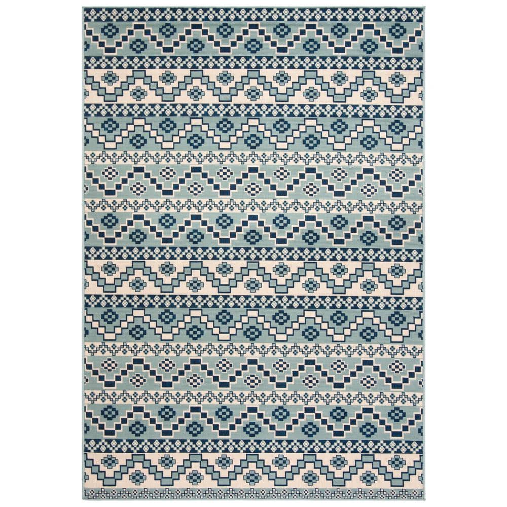 SAFAVIEH Veranda Turquoise/Blue 5 ft. x 8 ft. Border Indoor/Outdoor ...